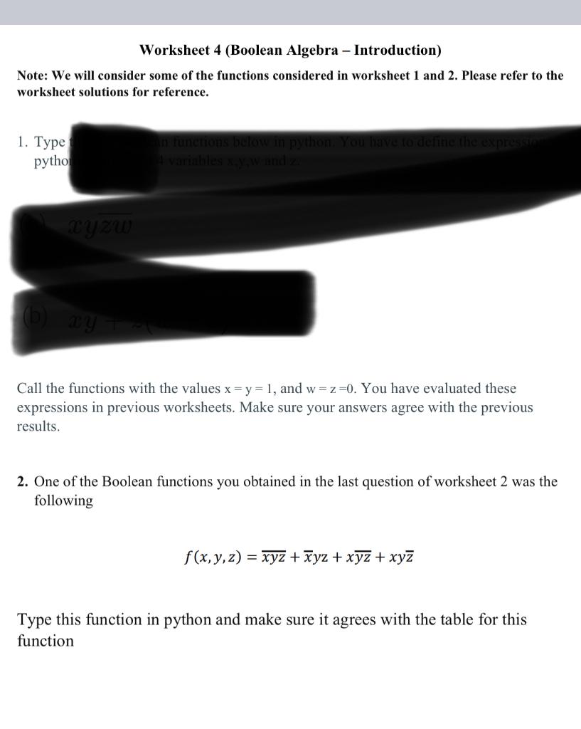 Solved Worksheet 4 Boolean Algebra Introduction Note We Chegg