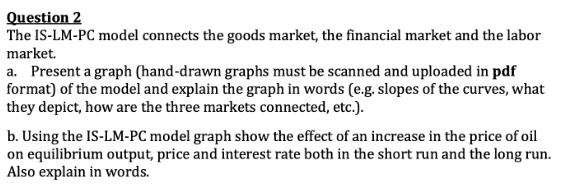 Solved Question 2 The IS-LM-PC model connects the goods | Chegg.com