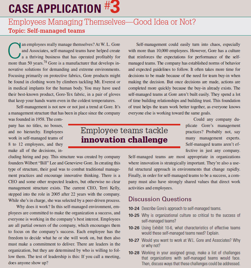CASE APPLICATION #3 Employees Managing | Chegg.com