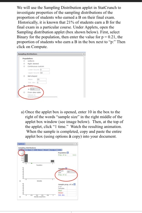 We will use the Sampling Distribution applet in | Chegg.com