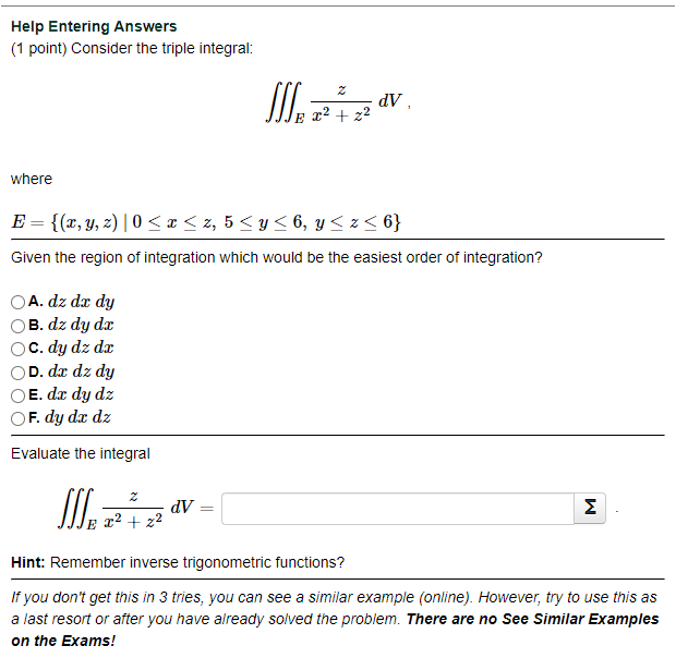 Help Entering Answers (1 point) Consider the triple | Chegg.com