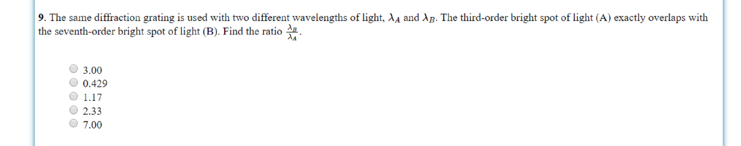 Solved 9. The same diffraction grating is used with two | Chegg.com