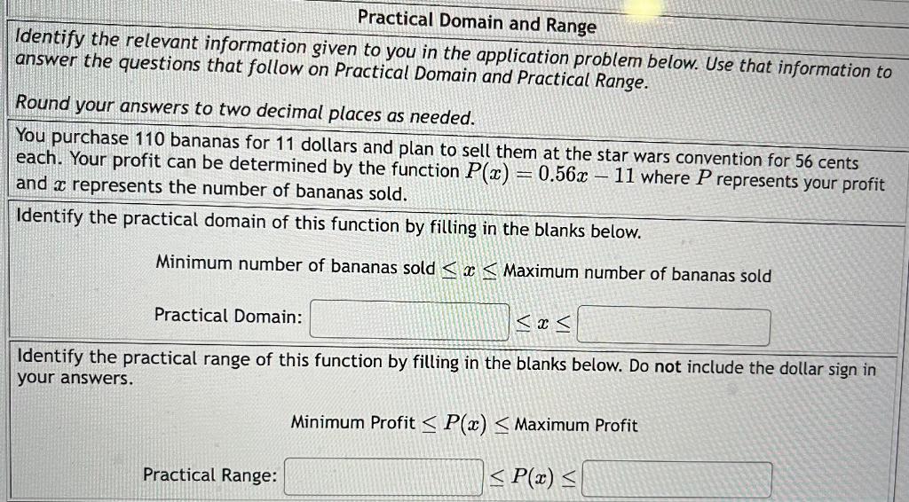 Solved Practical Domain and Range Identify the relevant | Chegg.com