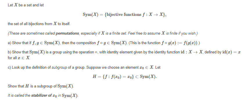 Solved Let X be a set and let Sym(X) = {bijective functions | Chegg.com