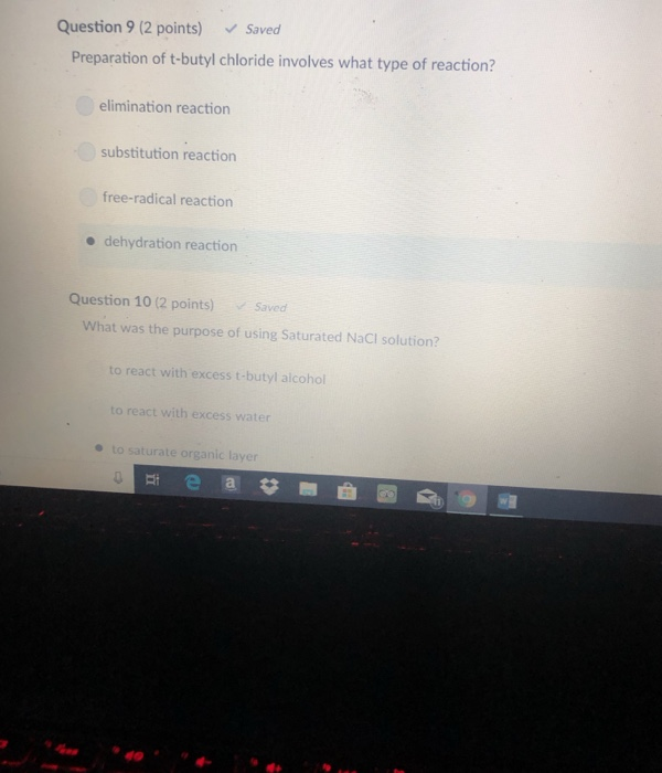 Solved Question 9 (2 points) Saved Preparation of t-butyl | Chegg.com