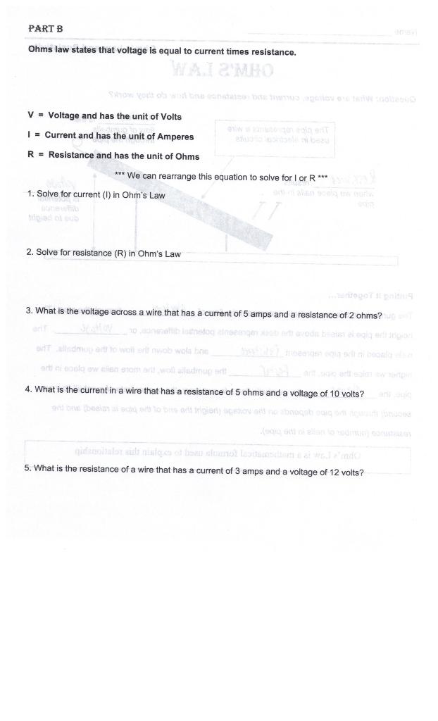 Solved PART B Ohms law states that voltage is equal to | Chegg.com