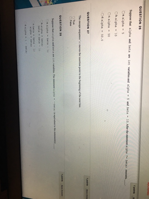 Solved Suppose that alpha and beta are int variables and | Chegg.com