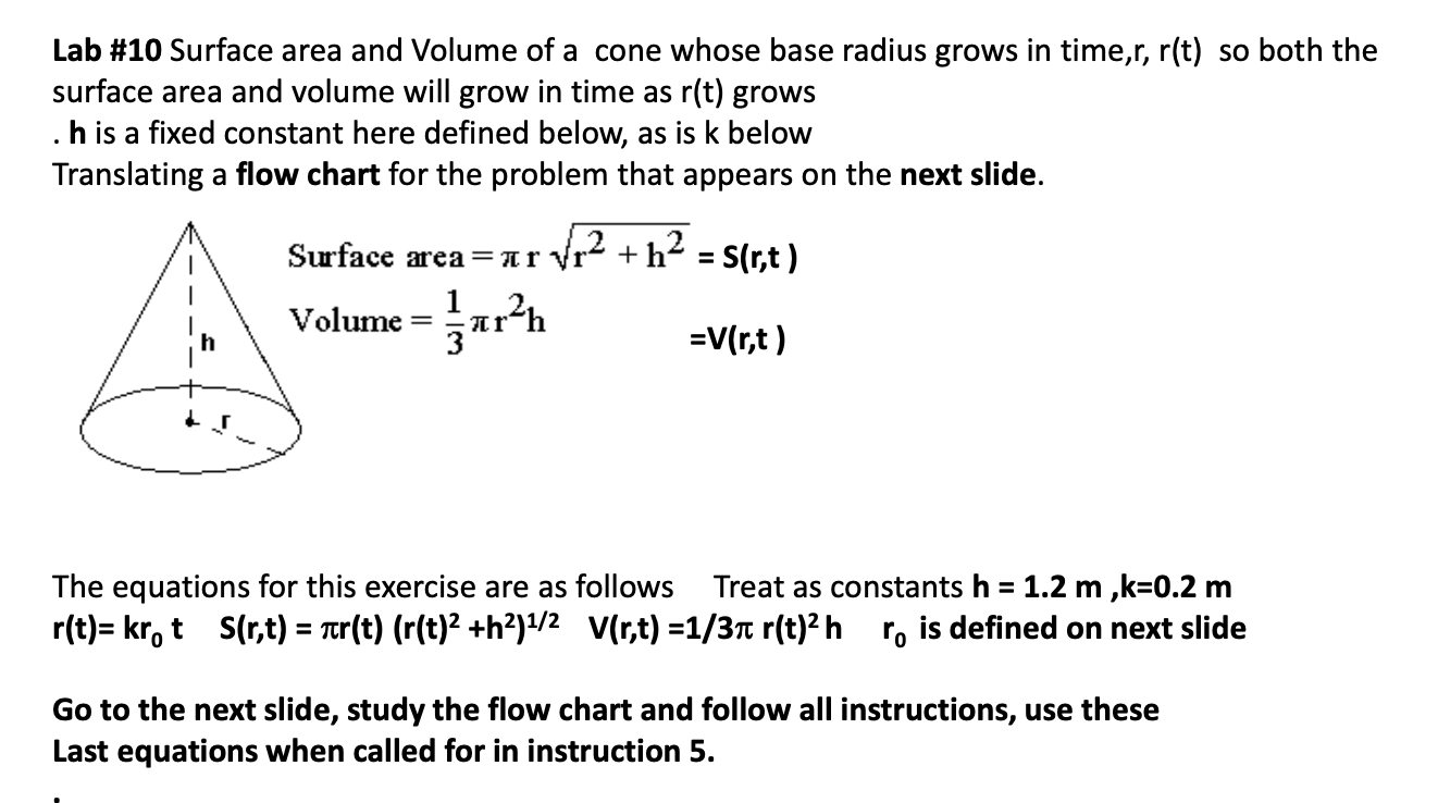 Solved Lab #10 Surface area and Volume of a cone whose base | Chegg.com