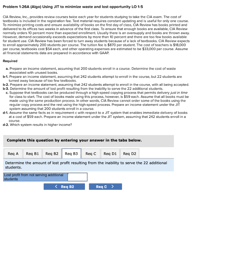 Solved Problem 1-26A (Algo) Using JIT to minimize waste and | Chegg.com