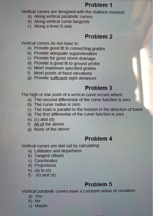 Solved Problem 1 Vertical curves are designed with the | Chegg.com