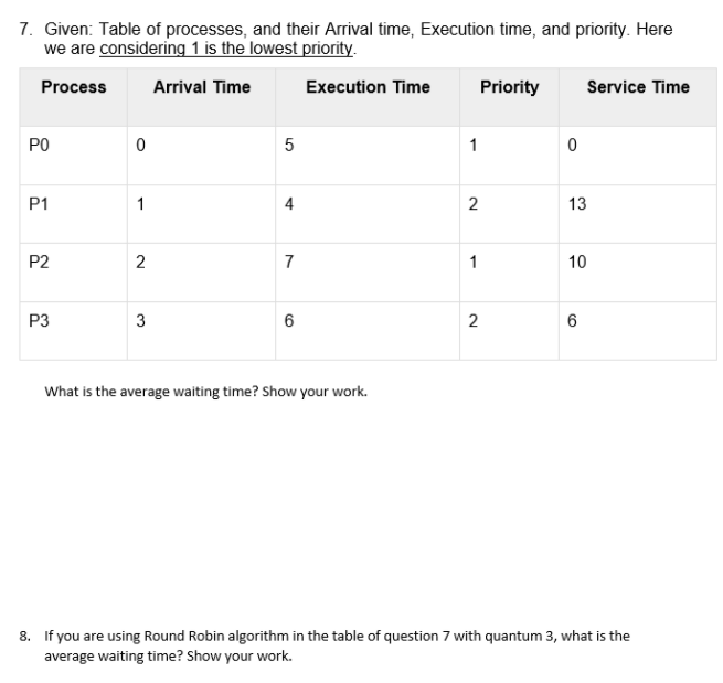 Solved 7. Given: Table of processes, and their Arrival time, | Chegg.com