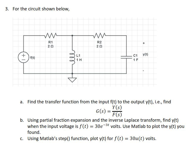 Solved 3. For the circuit shown below, R1 2 0 R2 2 0 f(t) L1 | Chegg.com
