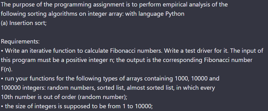 Solved LANGUAGE: Python Include results Include Analysis, | Chegg.com