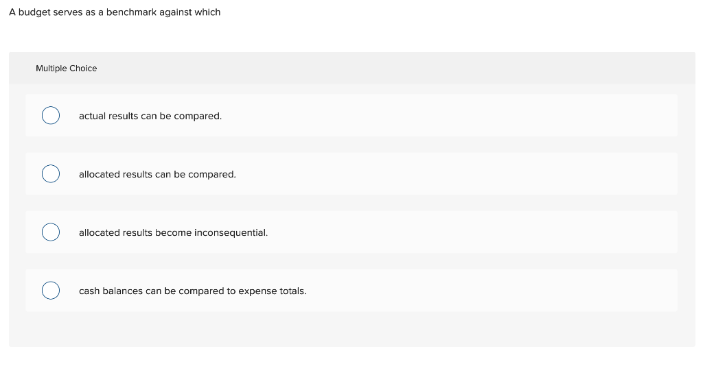 Solved A budget serves as a benchmark against which Multiple | Chegg.com