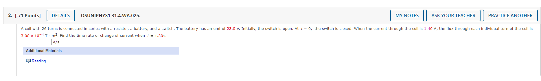 Solved 2. [-/1 Points] A coil with 26 turns is connected in | Chegg.com