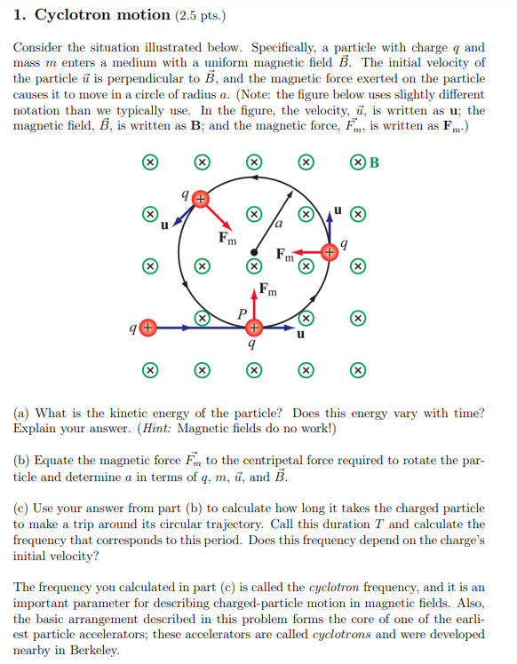 Solved 1. Cyclotron motion (2.5 pts.) Consider the situation | Chegg.com