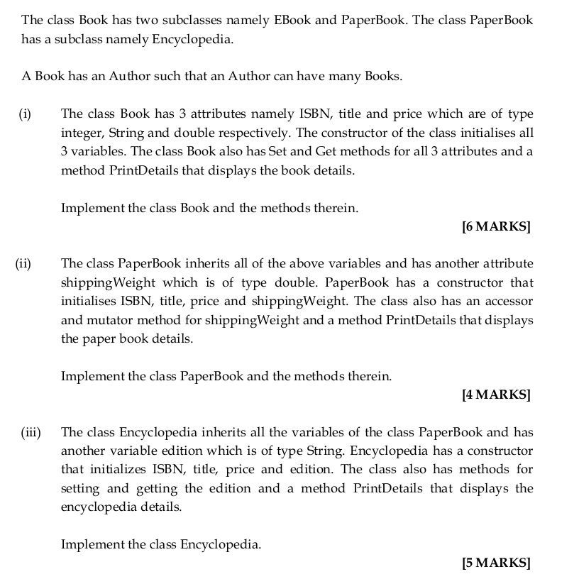 Solved The class Book has two subclasses namely EBook and | Chegg.com