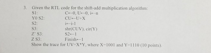 Solved 3. Given the RTL code for the shift-add | Chegg.com