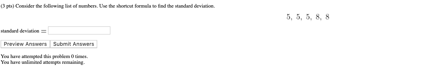 Solved (3 pts) Consider the following list of numbers. Use | Chegg.com