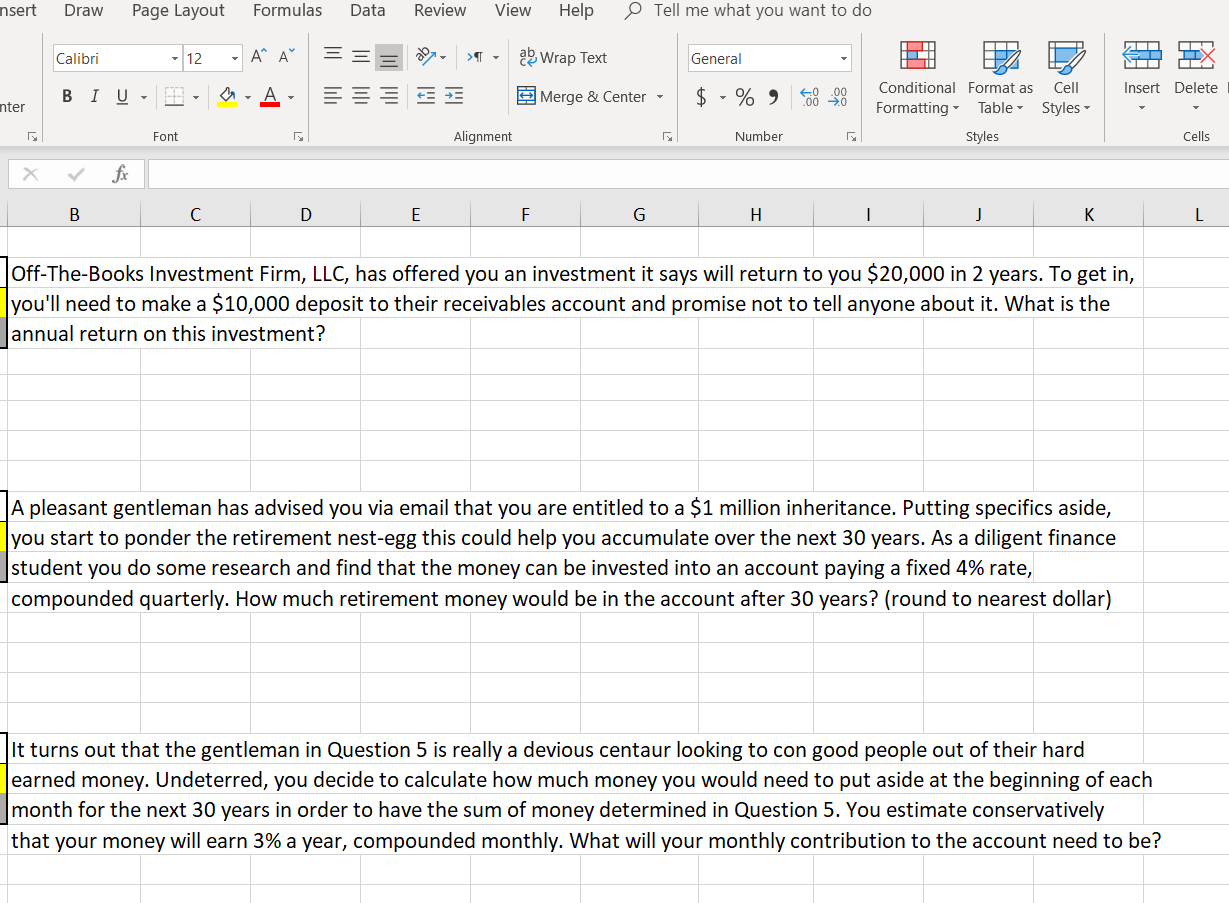 Solved nsert Draw Page Layout Formulas Data Review View Help | Chegg.com