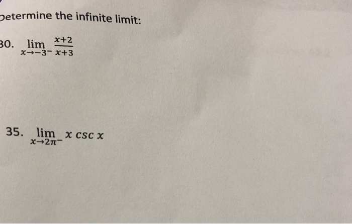 Solved Determine the infinite limit: 30. lim x+2 x---3-x+3 | Chegg.com