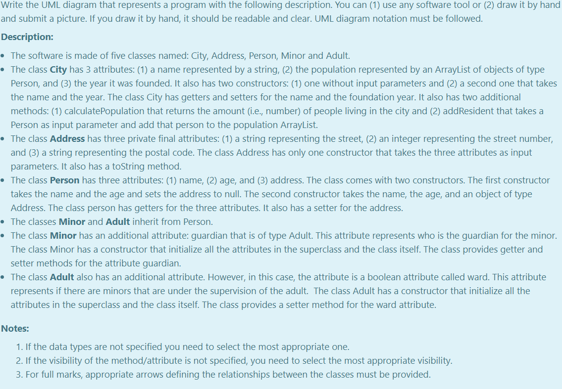 Solved Write the UML diagram that represents a program with | Chegg.com