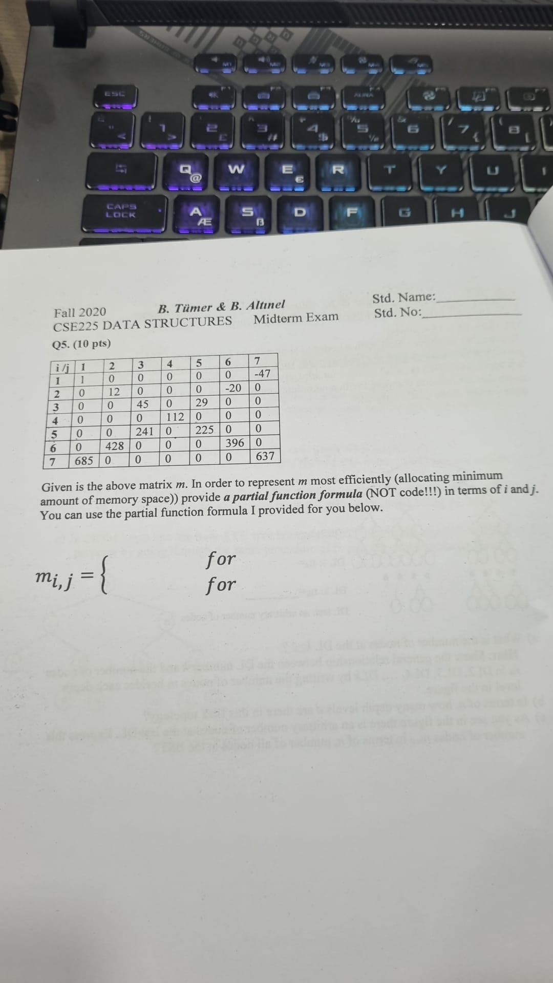 Solved Fall 2020 B. Tümer \& B. Altınel Std. Name: CSE225 | Chegg.com