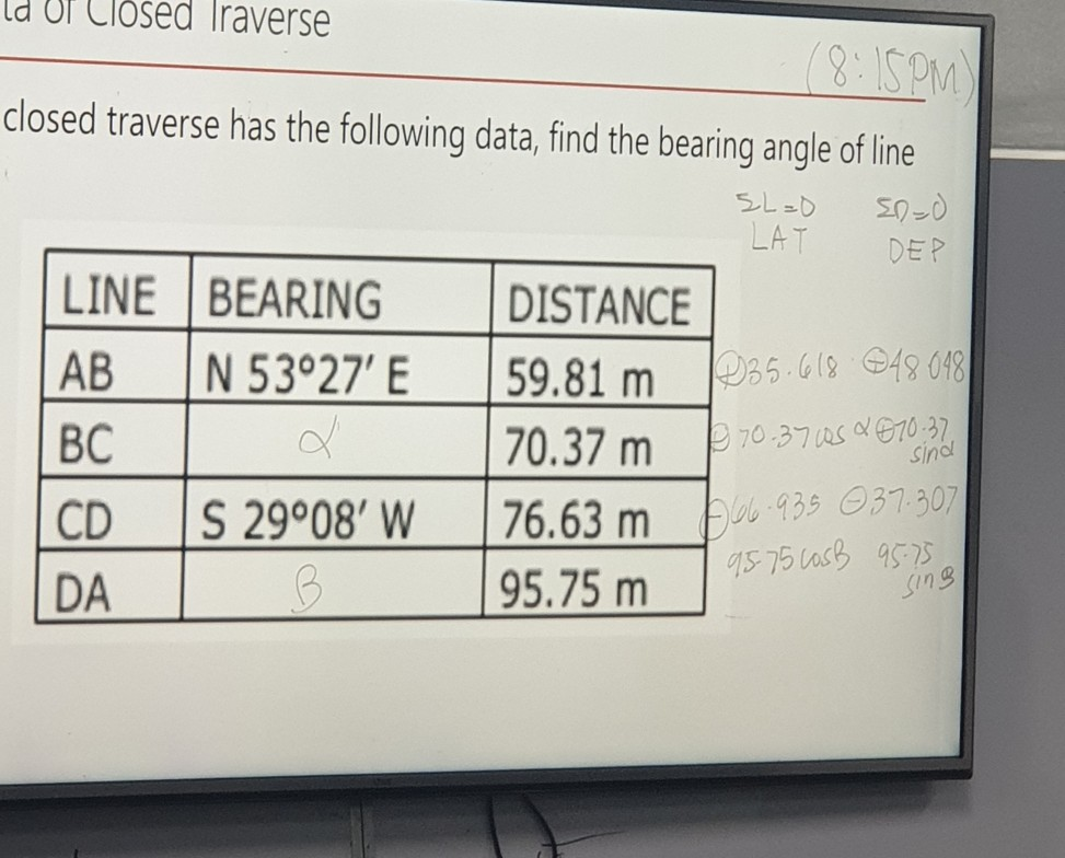 Solved ld Of Closed Traverse (8:15PM closed traverse has the | Chegg.com