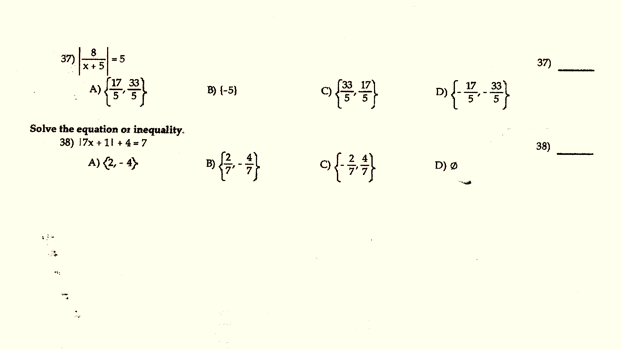 Solved | |- 37) 5 37) A.) 的 1 。 { Solve the equation or | Chegg.com