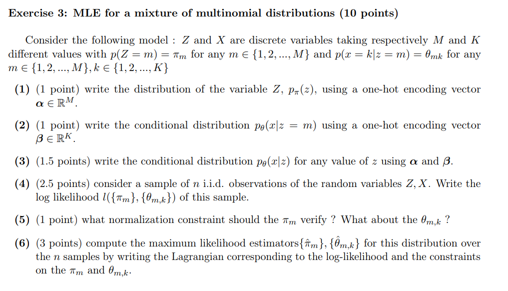 Exercise 3: MLE for a mixture of multinomial | Chegg.com