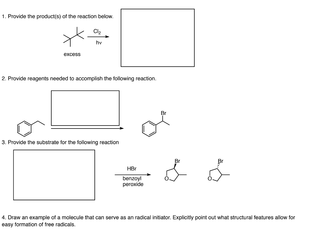 Solved 1. Provide the product(s) of the reaction below. Cl2 | Chegg.com