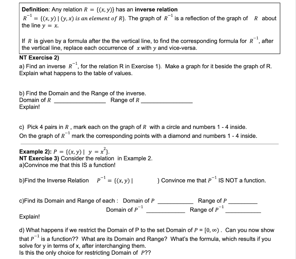 Definition: Any relation R={(x,y)} has an inverse | Chegg.com