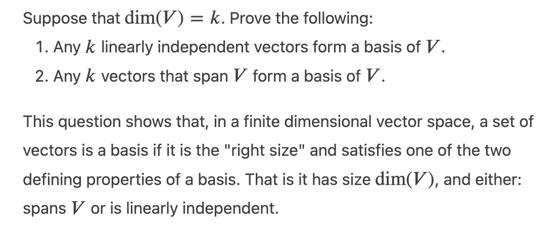 Solved Suppose that dim(V)=k. Prove the following: 1. Any k | Chegg.com