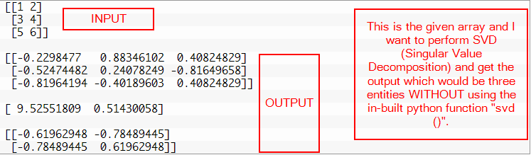 Solved [[1 2] [34] [5 6]] INPUT [[-0.2298477 0.88346102 | Chegg.com