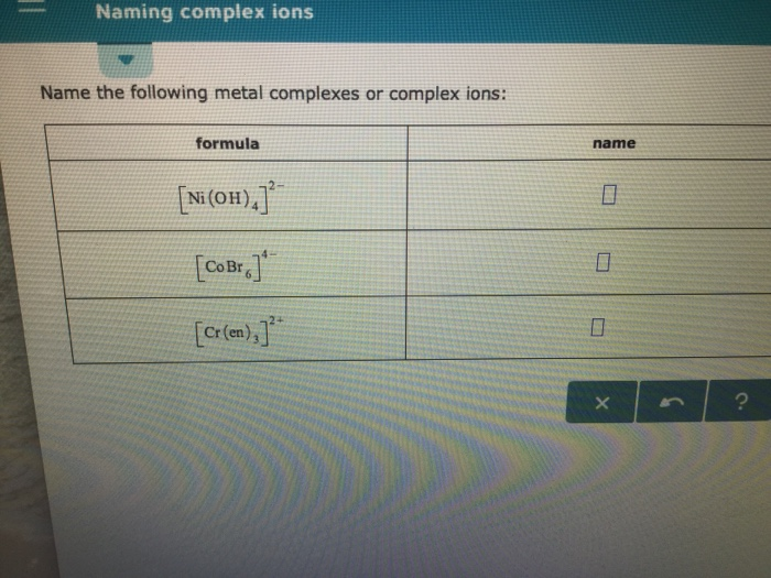 Solved Naming complex ions Name the following metal | Chegg.com