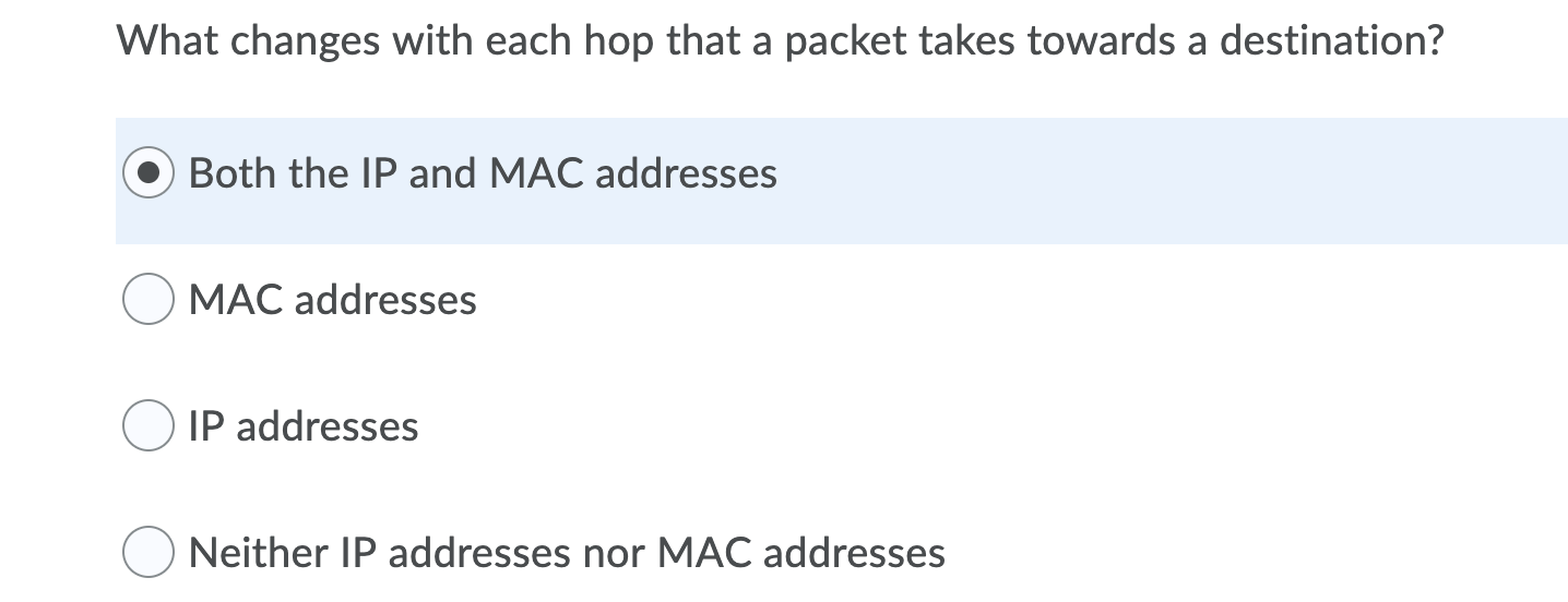 Solved What changes with each hop that a packet takes | Chegg.com