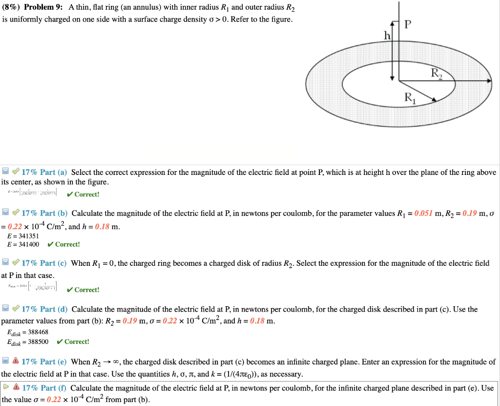 Solved: (8%) Problem 9: A Thin, Flat Ring (an Annulus) Wit... | Chegg.com