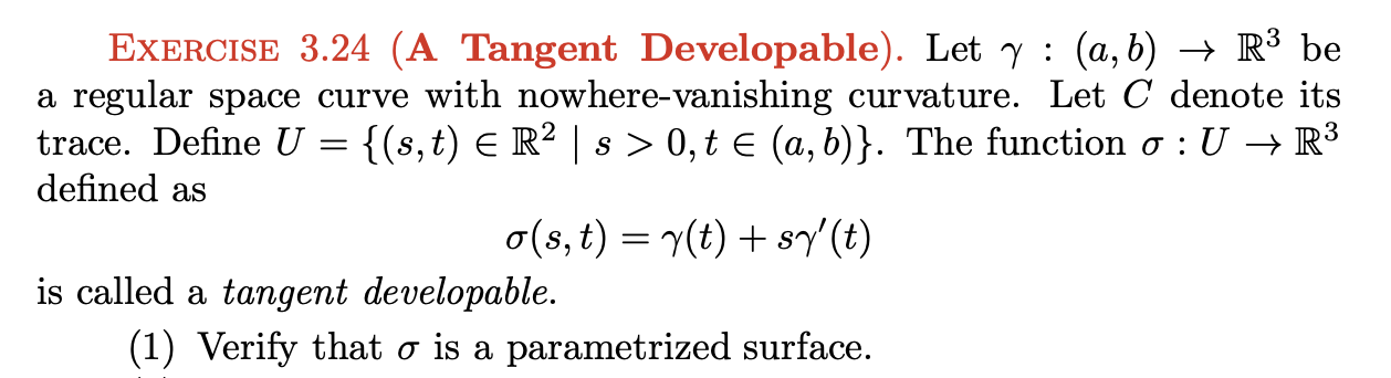 Solved EXERCISE 3.24 (A Tangent Developable). Let y : (a,b) | Chegg.com