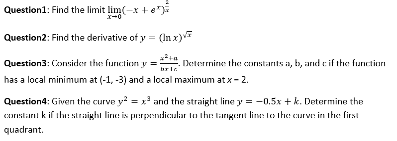 Solved Question1: Find the limit lim(-x +ex)} Question2: | Chegg.com