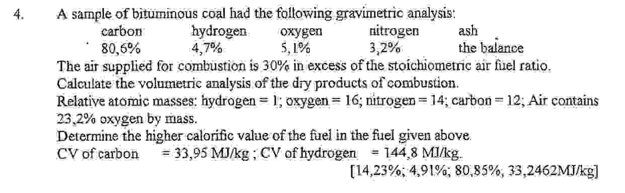 A sample of bituminous coal had the following | Chegg.com