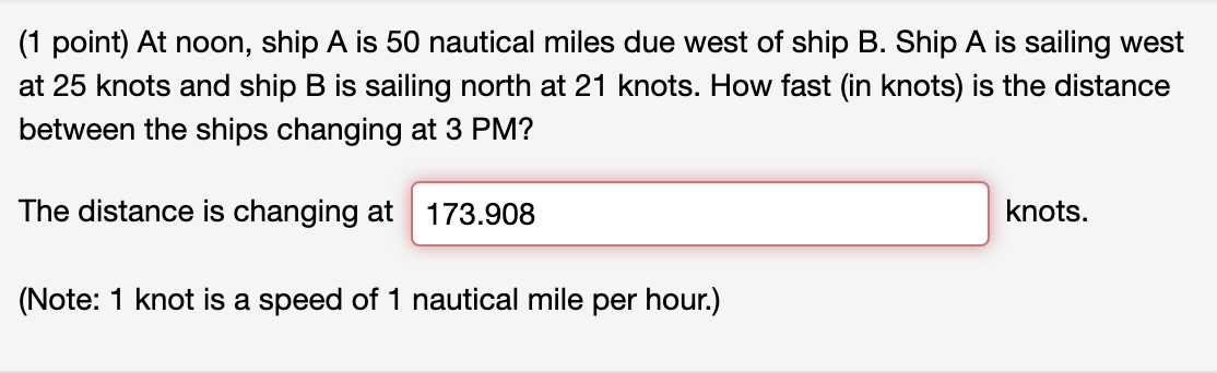 Solved (1 point) At noon, ship A is 50 nautical miles due | Chegg.com