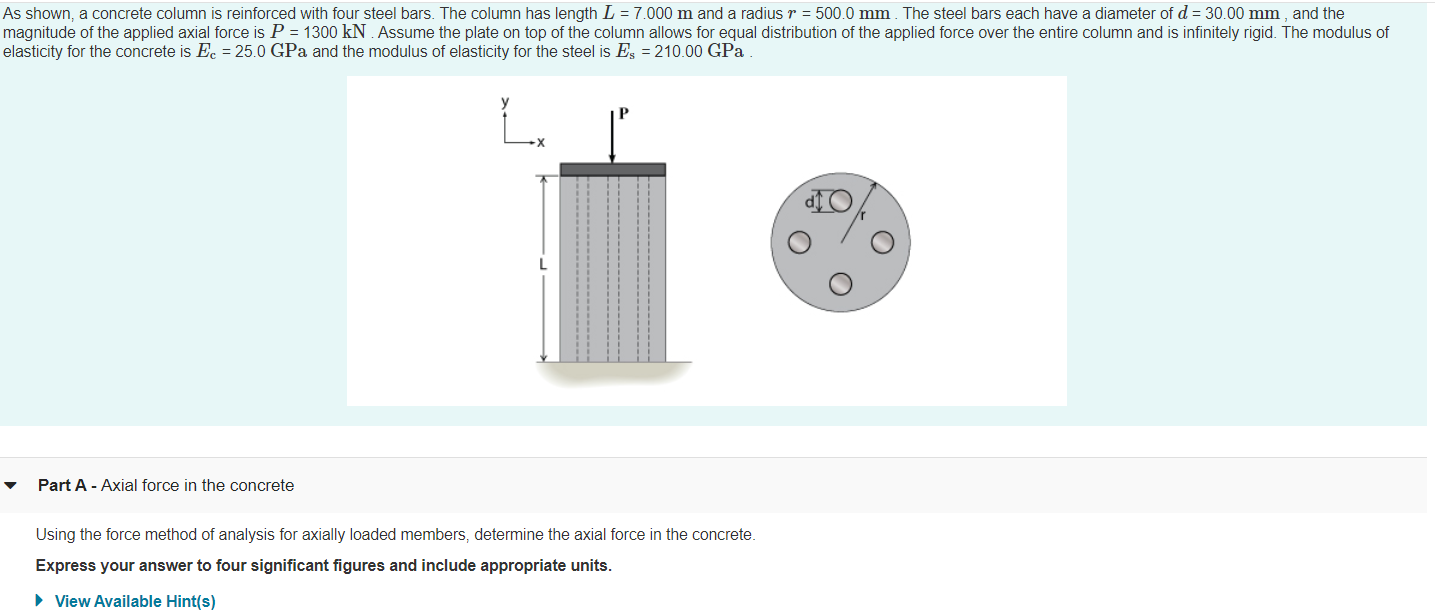 Solved As shown, a concrete column is reinforced with four | Chegg.com