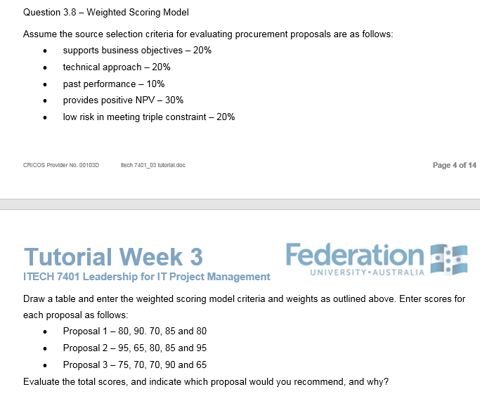 Solved Question 3.8 - Weighted Scoring Model Assume the | Chegg.com