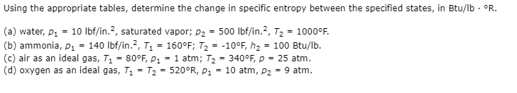 Solved Using the appropriate tables, determine the change in | Chegg.com
