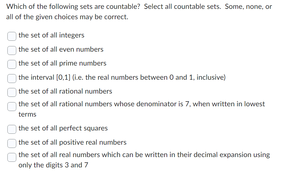 Solved Which of the following sets are countable? Select all | Chegg.com