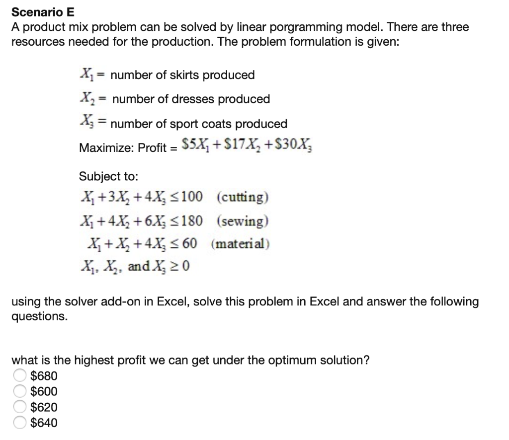 Solved Scenario E A product mix problem can be solved by | Chegg.com