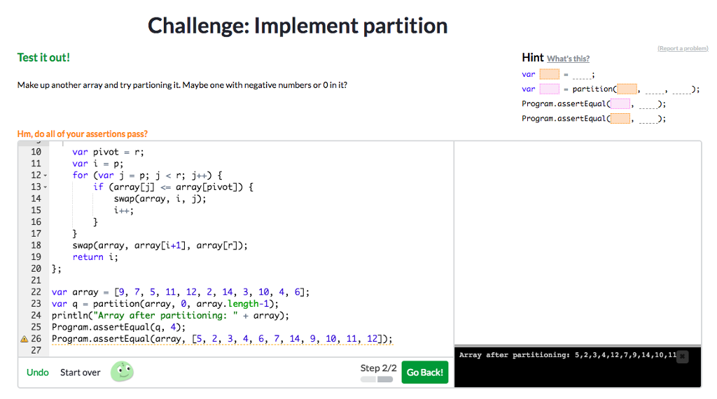 Solved Challenge: Implement partition Test it out! Hint | Chegg.com