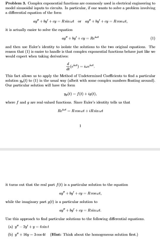 Solved Problem 3. Complex exponential functions are commonly | Chegg.com