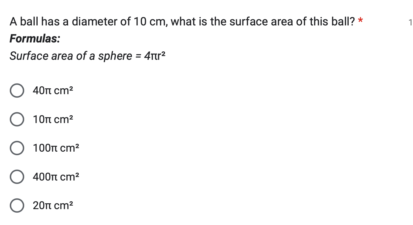 Solved A ball has a diameter of 10 cm, what is the surface | Chegg.com
