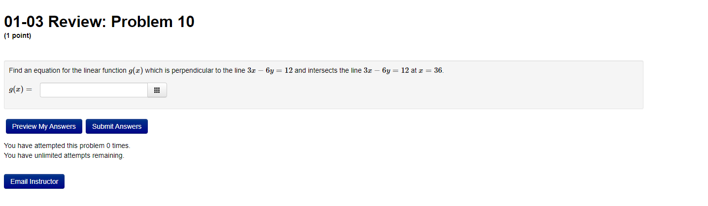 Solved 01-03 Review: Problem 10 (1 point) Find an equation | Chegg.com